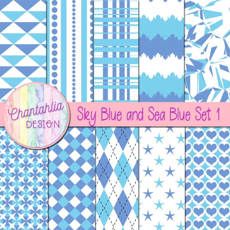 Free Sky Blue and Sea Blue Digital Papers with Patterned Designs