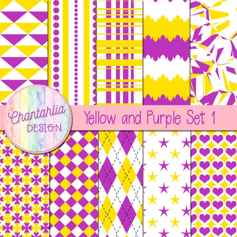 Free Yellow and Purple Digital Papers with Patterned Designs