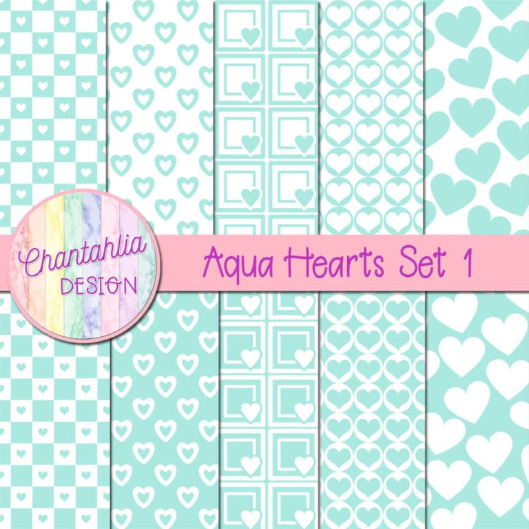 Free Digital Papers featuring Aqua Hearts Designs
