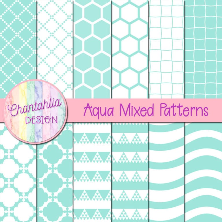 Free Digital Papers featuring Mixed Patterns in Aqua