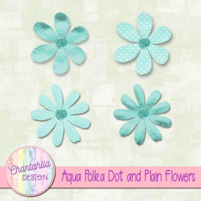 Free Polka Dot and Plain Flowers Design Elements in Aqua