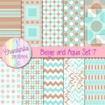 Free Beige and Aqua Digital Papers with Patterned Designs