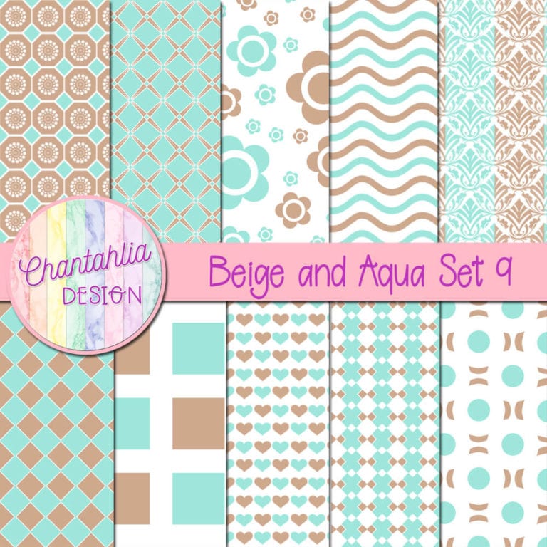Free Beige and Aqua Digital Papers with Patterned Designs