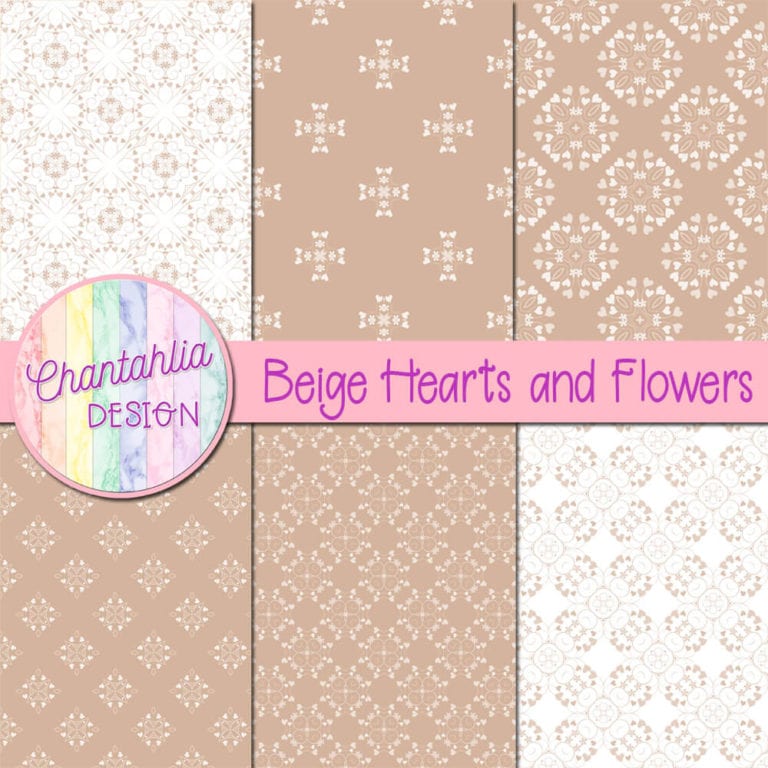 Free Digital Papers featuring Beige Hearts and Flowers Designs