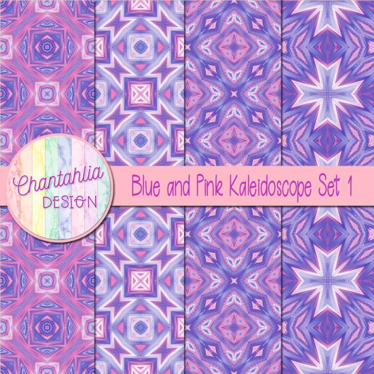 Free Blue and Pink Kaleidoscope Digital Papers