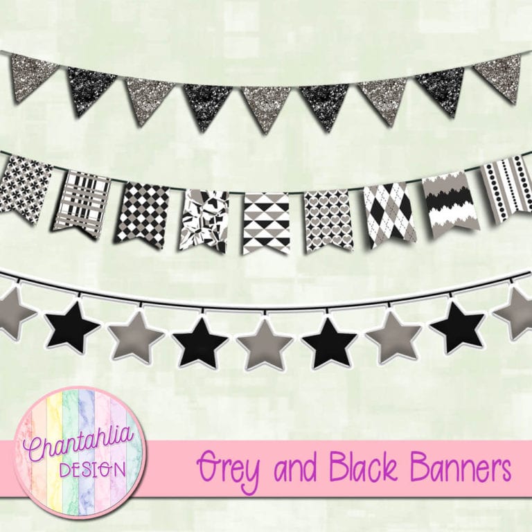 Free Grey and Black Banners for Digital Scrapbooking