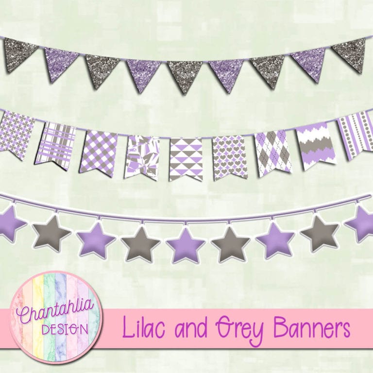 Free Lilac and Grey Banners for Digital Scrapbooking