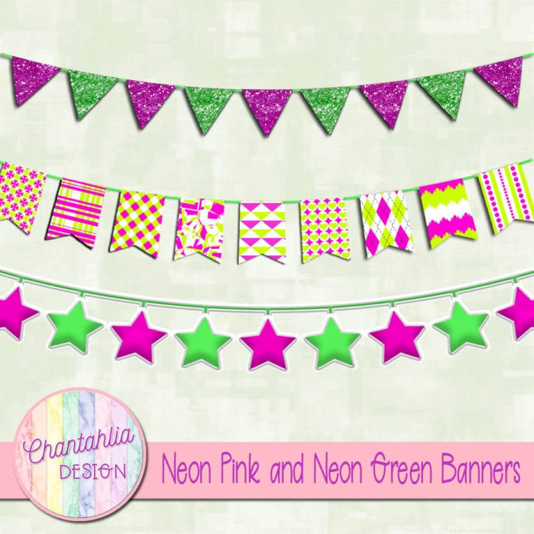 Free Neon Pink and Neon Green Banners for Digital Scrapbooking