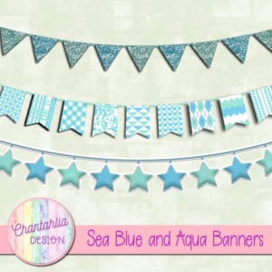 Free Sea Blue and Aqua Banners for Digital Scrapbooking