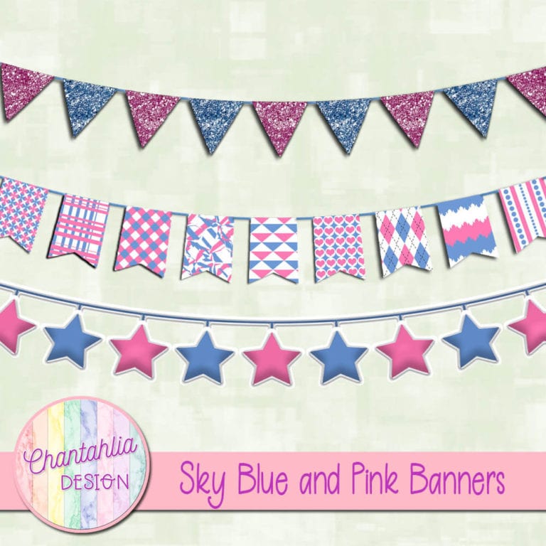 Free Sky Blue and Pink Banners for Digital Scrapbooking