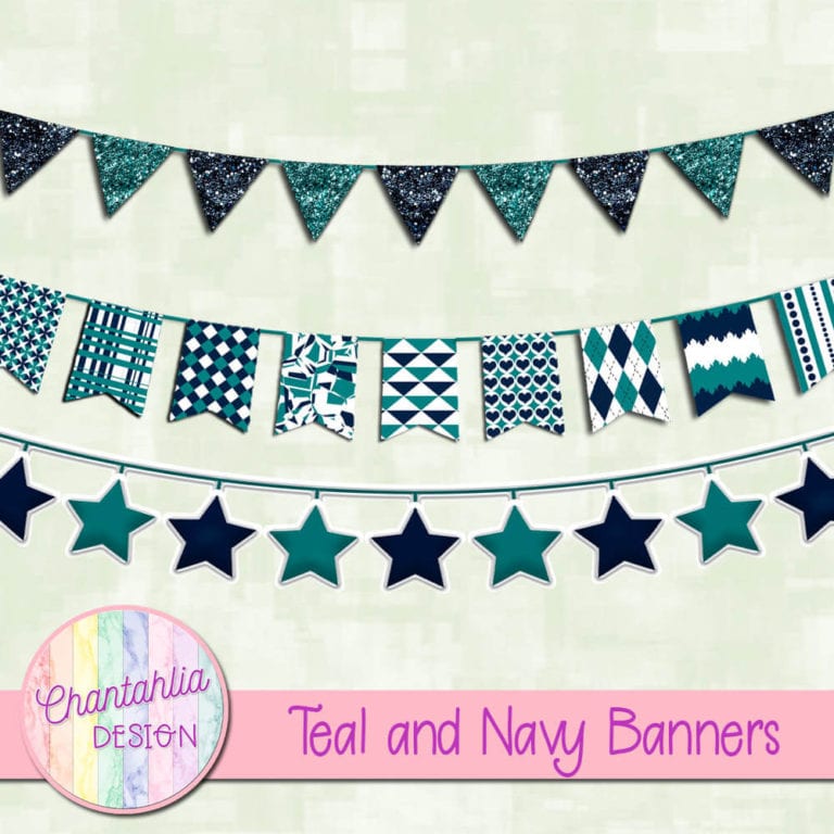 Free Teal and Navy Banners for Digital Scrapbooking