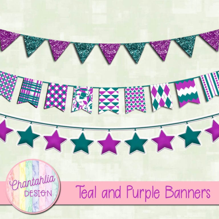 Free Teal and Purple Banners for Digital Scrapbooking