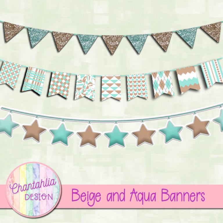 Free Beige and Aqua Banners for Digital Scrapbooking