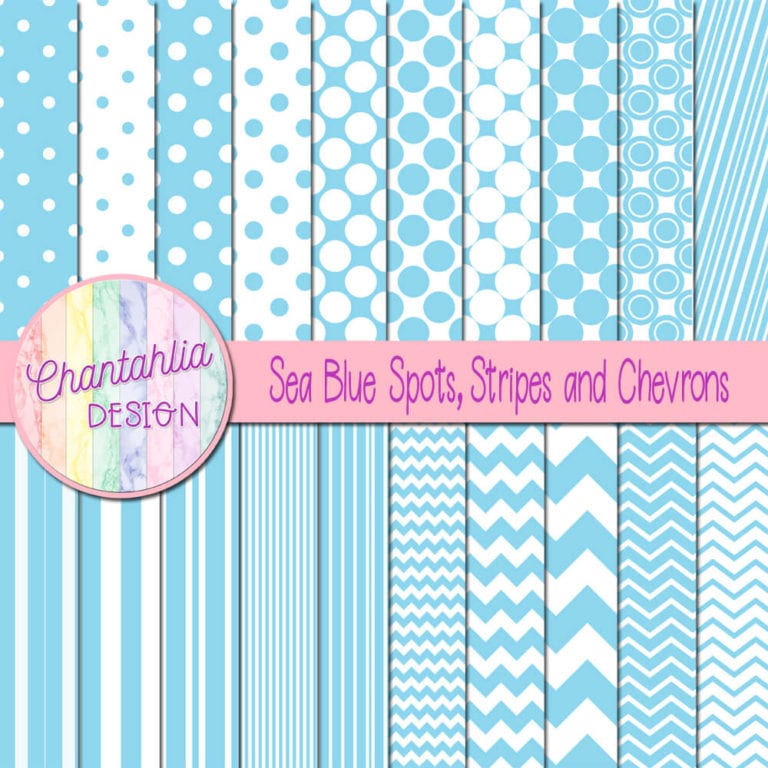Free Digital Papers featuring Sea Blue Spots, Stripes and Chevrons Designs