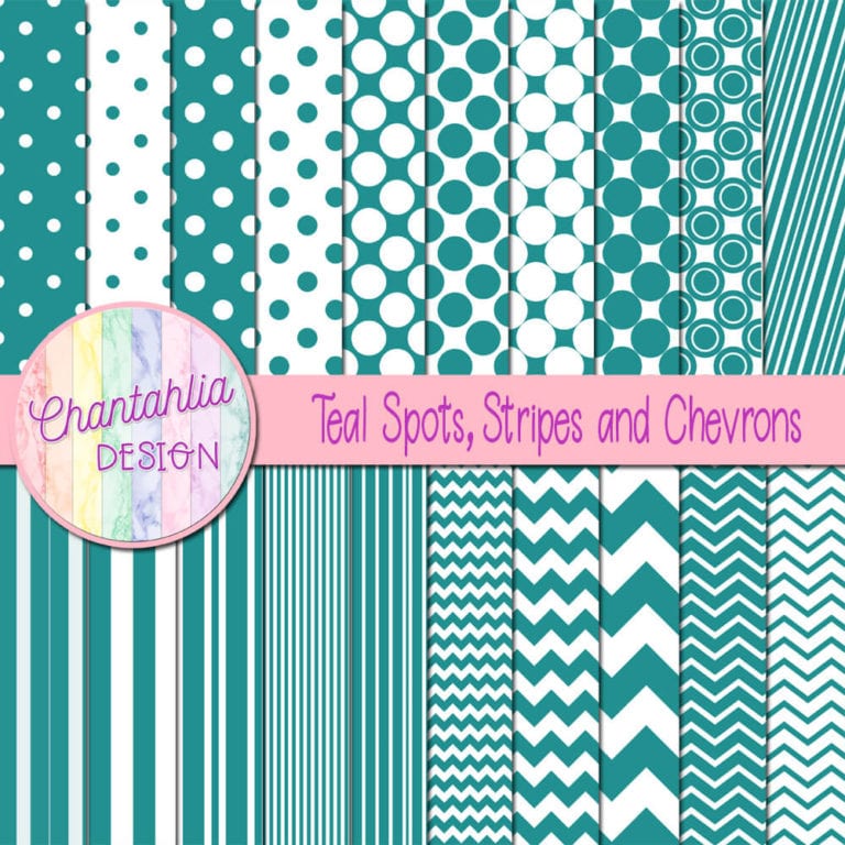 Free Digital Papers featuring Teal Spots, Stripes and Chevrons Designs