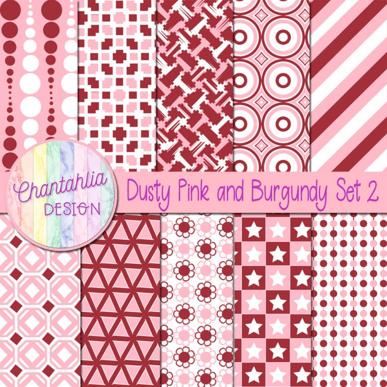 Free Dusty Pink and Burgundy Digital Papers with Patterned Designs