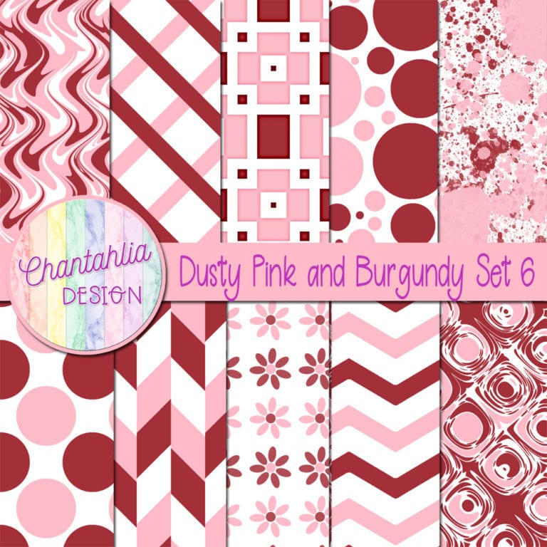 Free Dusty Pink and Burgundy Digital Papers with Patterned Designs