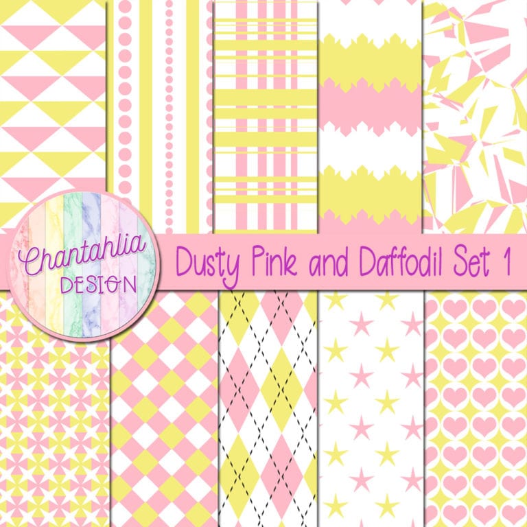 Free Dusty Pink and Daffodil Digital Papers with Patterned Designs