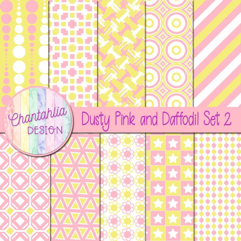 Free Dusty Pink and Daffodil Digital Papers with Patterned Designs
