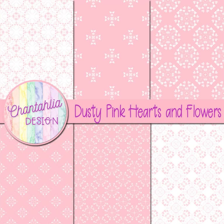 Free Digital Papers featuring Dusty Pink Hearts and Flowers Designs