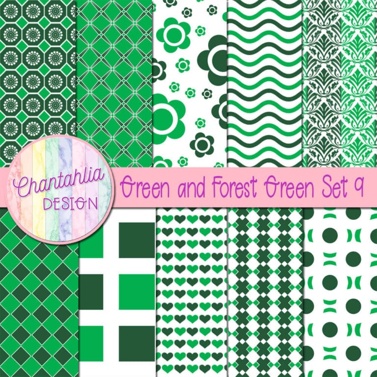 Free Green and Forest Green Digital Papers with Patterned Designs