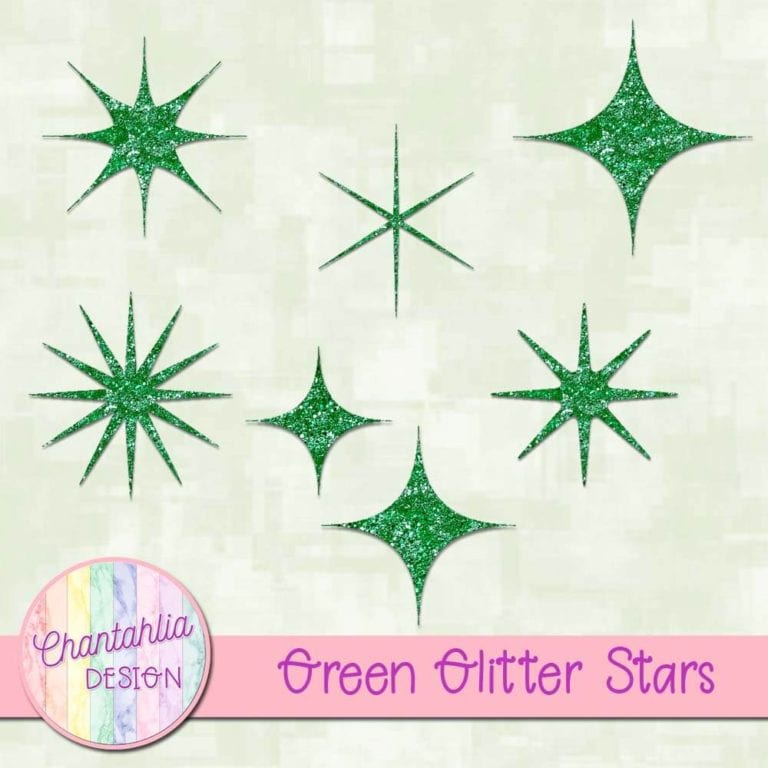 Free Glitter Stars Design Elements in Green