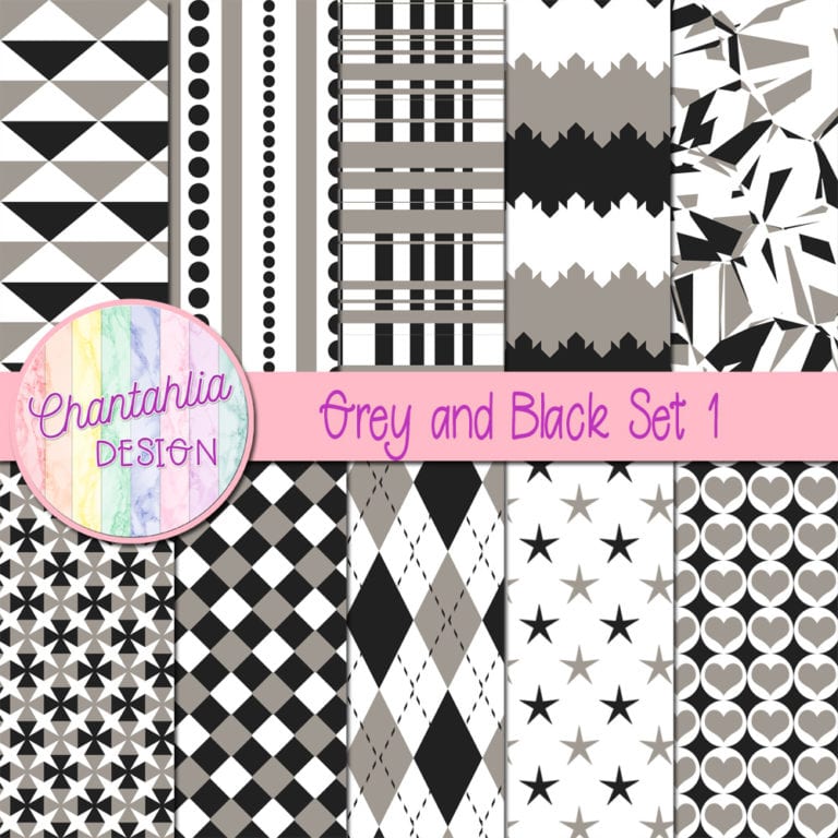 Free Grey and Black Digital Papers with Patterned Designs