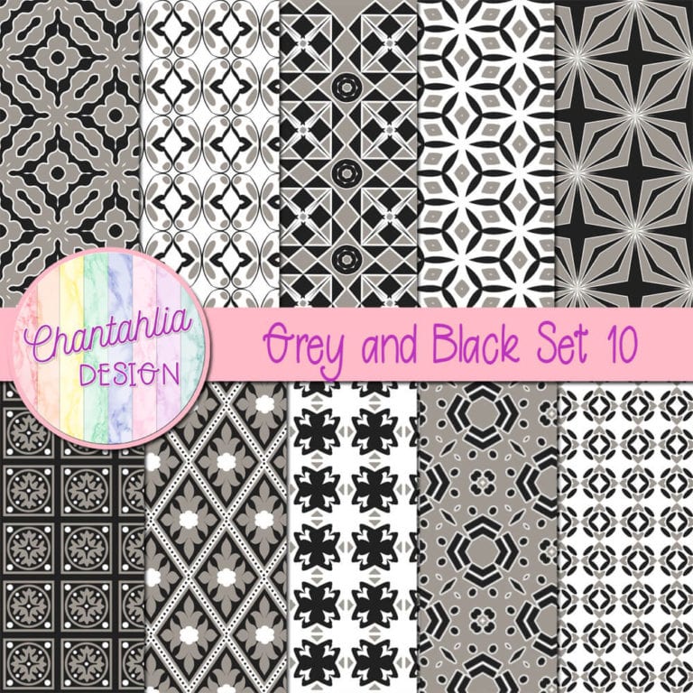 Free Grey and Black Digital Papers with Patterned Designs