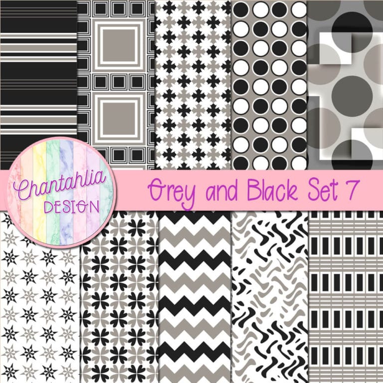 Free Grey and Black Digital Papers with Patterned Designs