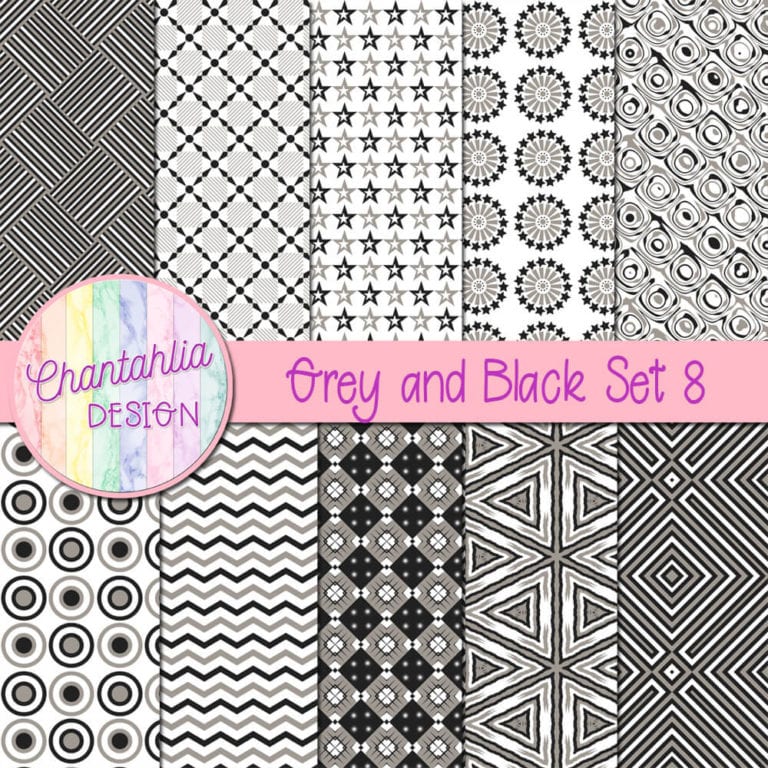 Free Grey and Black Digital Papers with Patterned Designs