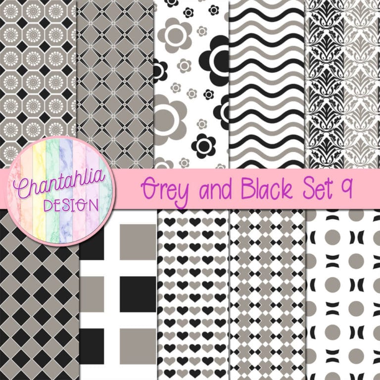 Free Grey and Black Digital Papers with Patterned Designs