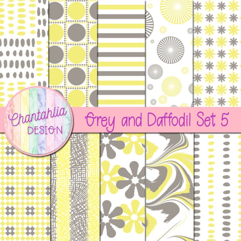 Free Grey and Daffodil Digital Papers with Patterned Designs