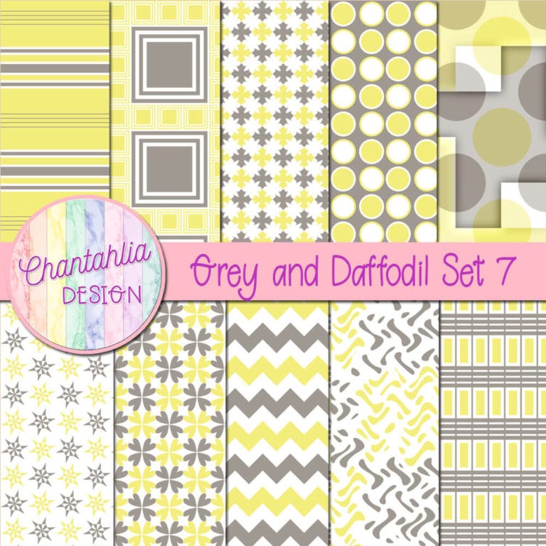 Free Grey and Daffodil Digital Papers with Patterned Designs
