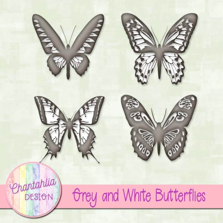 Free Butterflies Design Elements in White and Grey