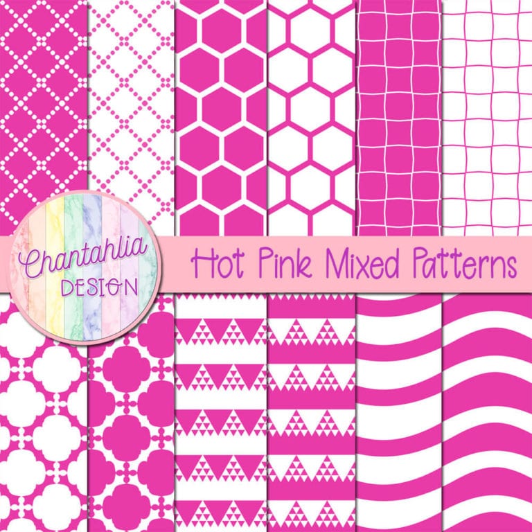 Free Digital Papers featuring Mixed Patterns in Hot Pink
