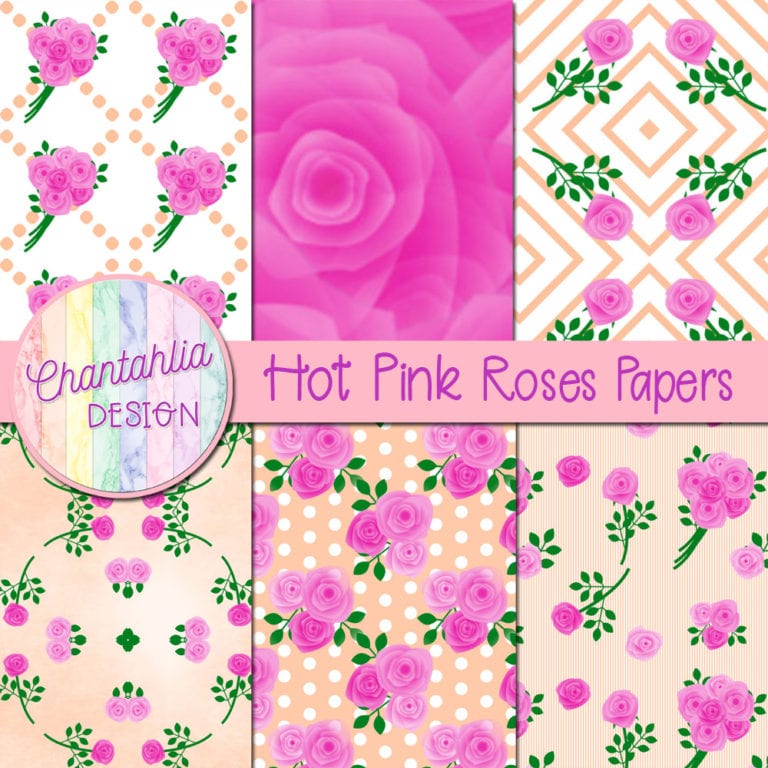 Free Digital Papers featuring Hot Pink Roses Designs