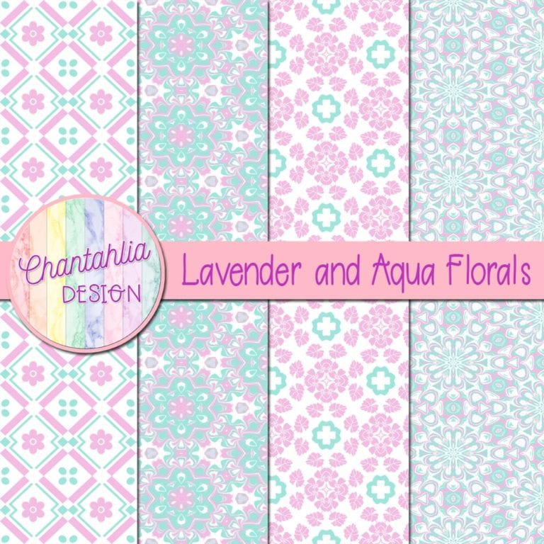 Free Lavender and Aqua Digital Papers with Florals Designs