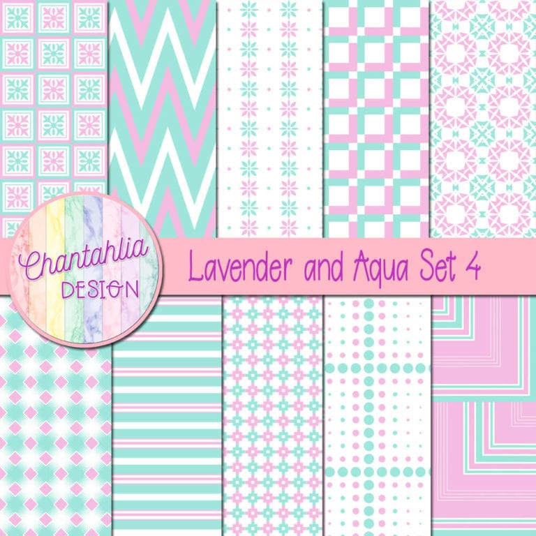 Free Lavender and Aqua Digital Papers with Patterned Designs