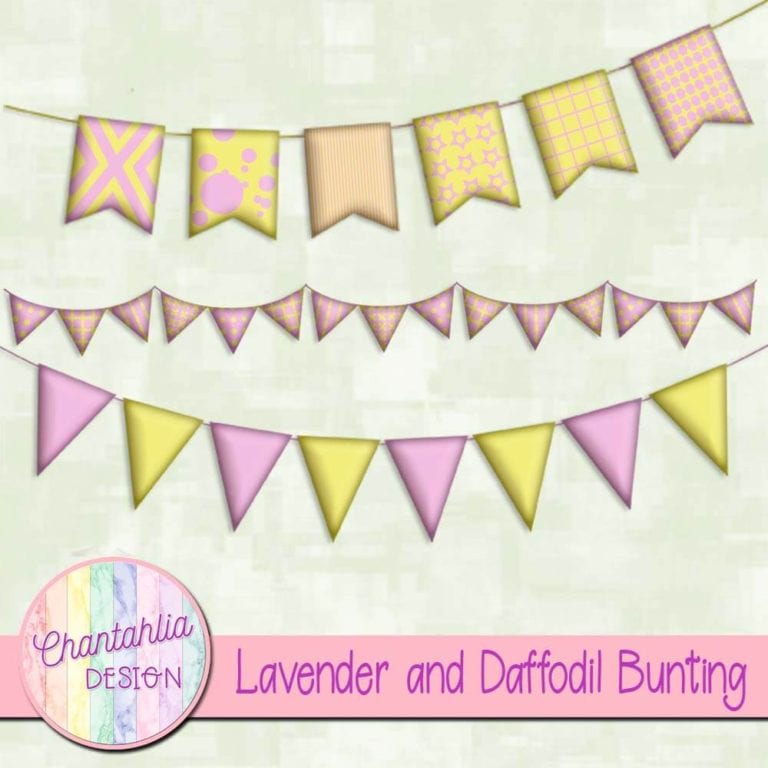 Free Lavender and Daffodil Bunting Design Elements for Digital Crafts