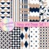 Free Navy and Beige Digital Papers with Patterned Designs