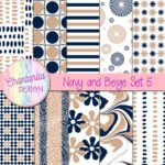 Free Navy and Beige Digital Papers with Patterned Designs