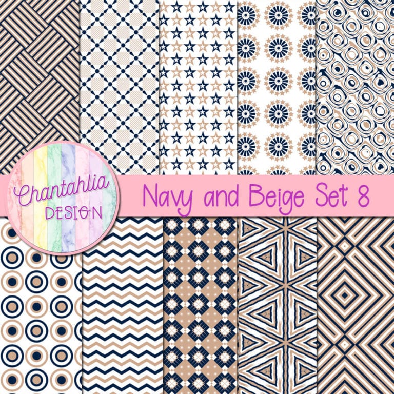 Free Navy and Beige Digital Papers with Patterned Designs