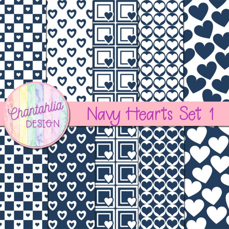Free Digital Papers featuring Navy Hearts Designs
