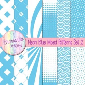 Free Digital Papers featuring Mixed Patterns in Neon Blue