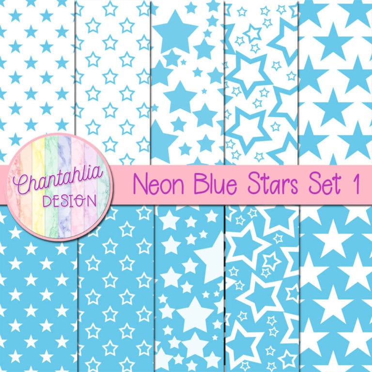 Free Digital Papers featuring Neon Blue Stars Designs