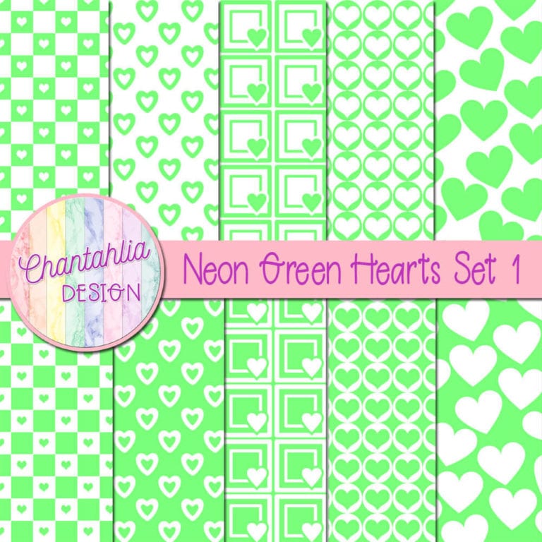Free Digital Papers featuring Neon Green Hearts Designs