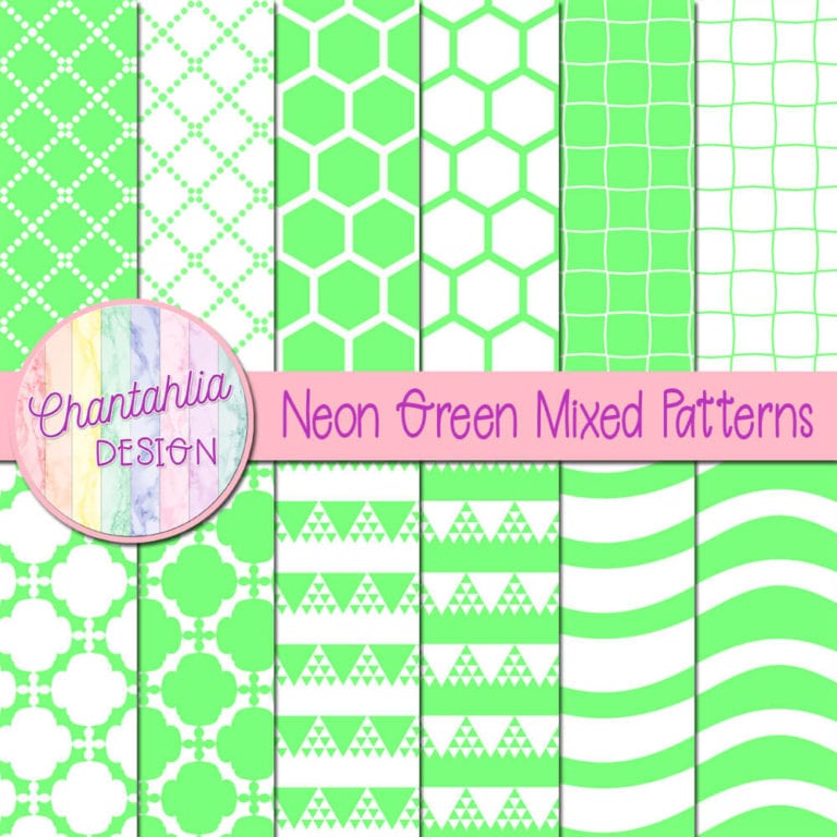 Free Digital Papers featuring Mixed Patterns in Neon Green