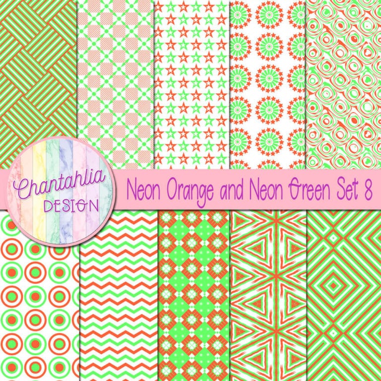Free Neon Orange and Free Neon Green Digital Papers with Patterned Designs