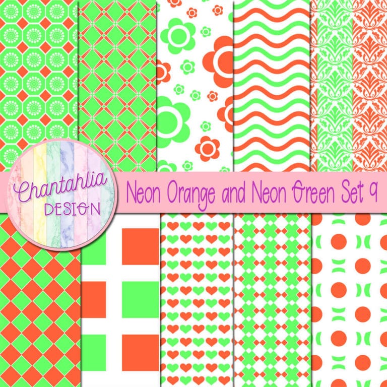 Free Neon Orange and Free Neon Green Digital Papers with Patterned Designs