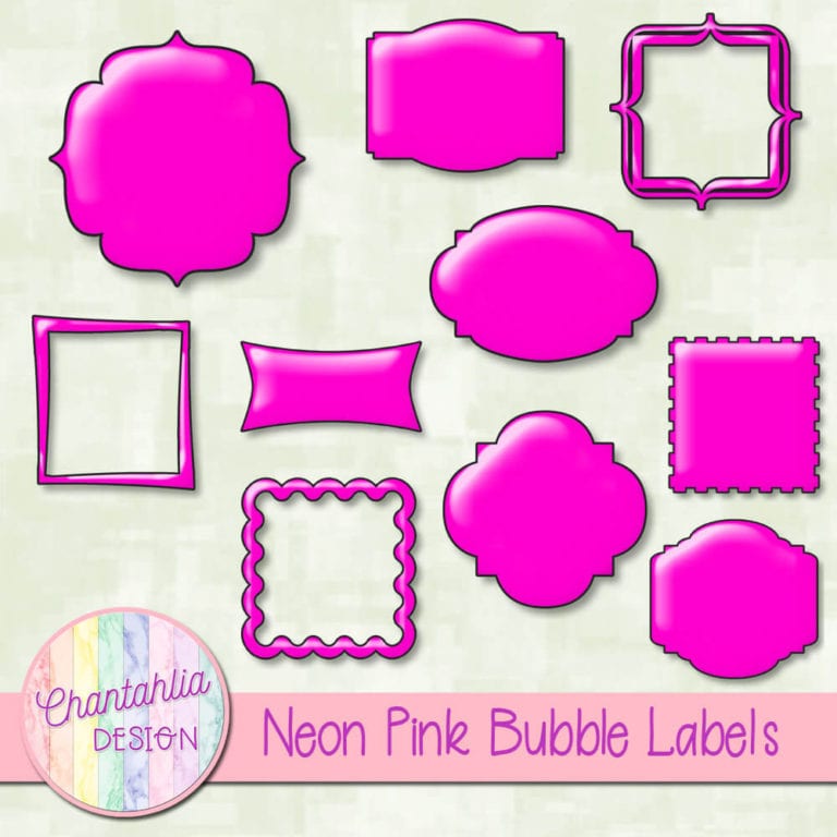 Free Bubble Labels Design Elements in Neon Pink